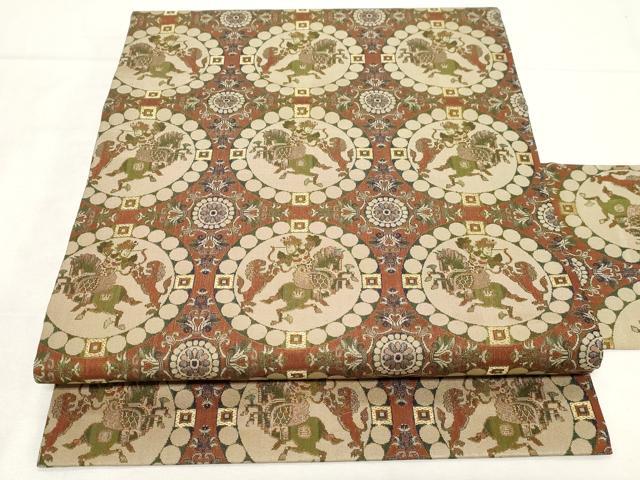 平和屋着物●全通柄　九寸名古屋帯　獅子狩文錦　金糸　正絹　逸品　CAAZ6488dy