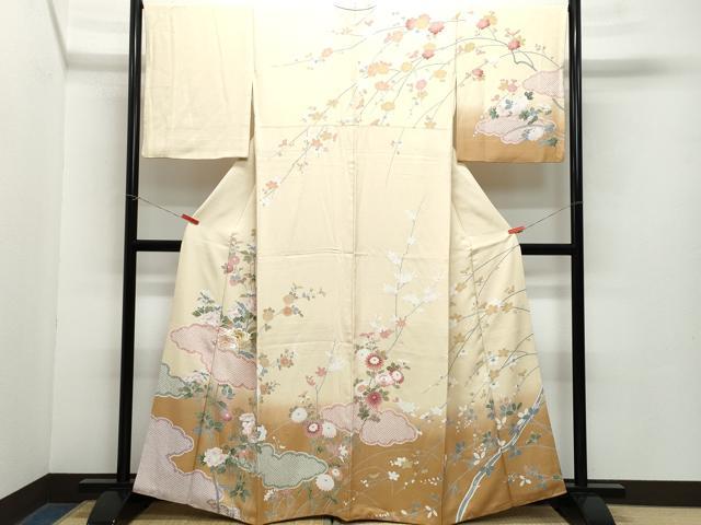 平和屋着物●訪問着　総刺繍　草花文　金糸　正絹　逸品　CAAZ8011vf
