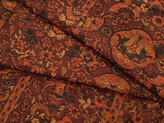 平和屋着物●上質な小紋　紬地　動物更紗花唐草文　正絹　逸品　CAAZ8061vf