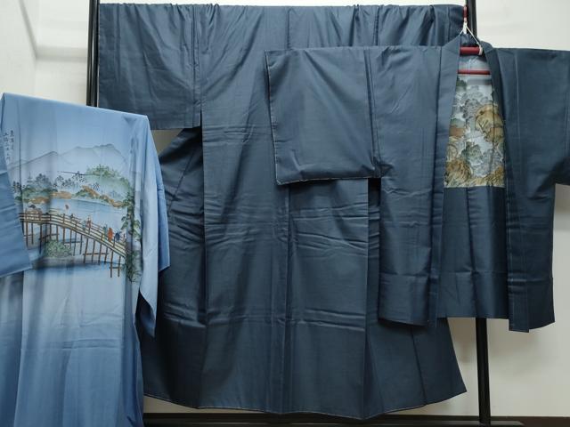 平和屋着物●男性　紬　アンサンブル・長襦袢セット　100亀甲　キングサイズ　正絹　逸品　CAAZ8086vf