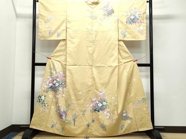 平和屋着物●訪問着　作家物　紬地　花籠文　正絹　逸品　CAAZ8123vf