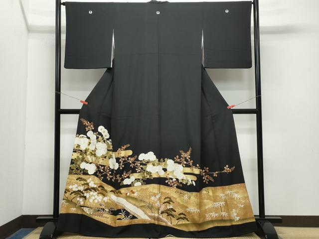 平和屋着物●豪華黒留袖　刺繍　渡り橋草花文　金彩　高島屋扱い　正絹　逸品　CAAZ8125vf