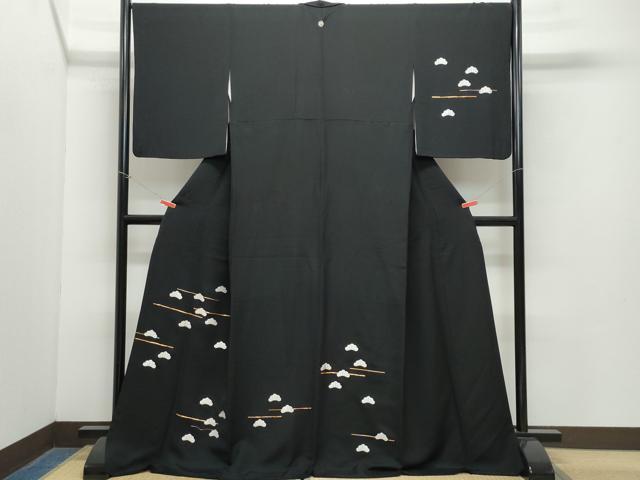 平和屋着物●訪問着　総刺繍　駒刺繍　松　黒地　ロング丈　正絹　逸品　CAAZ8180vf