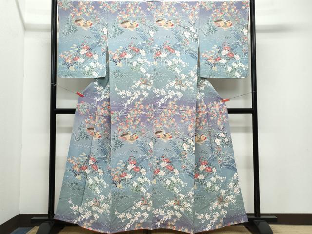 平和屋着物●訪問着　鴛鴦花鳥文　鬼しぼ縮緬　正絹　逸品　CAAZ8196vf