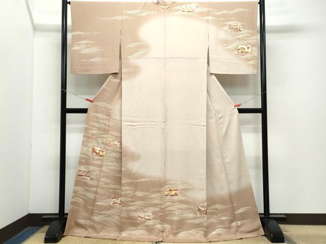 平和屋着物●銀座きしや　訪問着　駒刺繍　立波屏風草花文　金彩　正絹　逸品　CAAZ8198vf