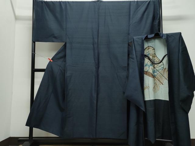 平和屋着物●男性　紬　アンサンブル　藍鉄色　キングサイズ　正絹　逸品　CAAZ8254vf