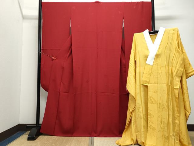 平和屋着物●豪華振袖・長襦袢セット　草花地紋　赤色×柑子色　京都きもの友禅扱い　正絹　逸品　CAAZ8258vf