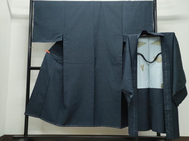 平和屋着物●男性　紬　アンサンブル　濃紺色　正絹　逸品　未使用　CAAZ8277vf