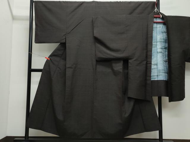 平和屋着物●男性　紬　アンサンブル　格子　赤墨色　正絹　逸品　CAAZ8331vf