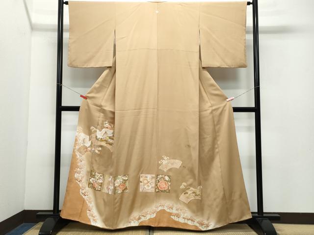 平和屋着物●豪華色留袖　地紙飛鶴草花文　暈し染め　金銀彩　正絹　逸品　CAAZ8349vf