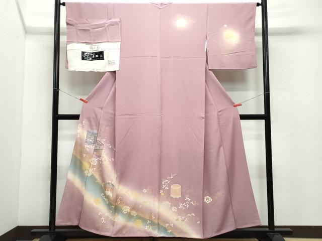 平和屋着物●訪問着　箔彩織　舞琳派　貝桶風景飛鶴花文　反端付き　金彩　正絹　逸品　CAAZ8382vf