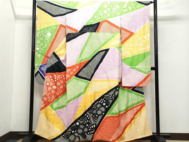 平和屋着物●豪華振袖　総絞り　切嵌唐草青海波文　正絹　逸品　CAAZ8384vf