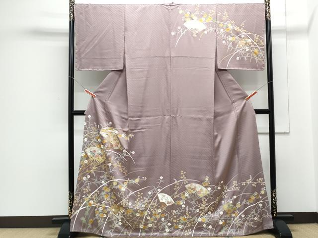 平和屋着物●訪問着　清水　扇面花文　金彩　反端付き　正絹　逸品　CAAZ8808th