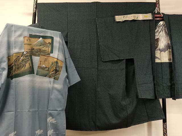 平和屋着物●男性　紬　アンサンブル　長襦袢セット　伝統的工芸織　証紙付き　正絹　逸品　未使用　CAAZ9985vp