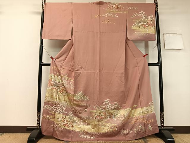 平和屋着物●訪問着　駒刺繍　霞風景花文　暈し染め　金銀彩　正絹　逸品　CAAZ9990vp