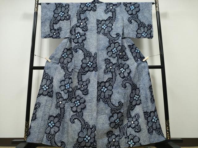 平和屋着物∴夏物　浴衣　有松鳴海絞り　花唐草文　綿　逸品　CABA0406ng