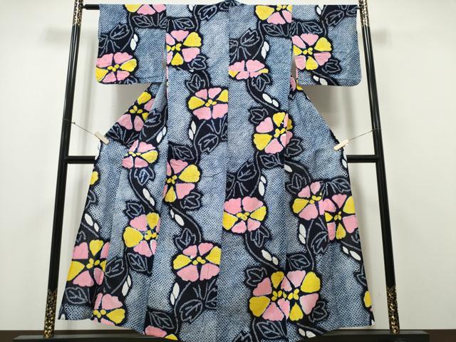 平和屋着物∴夏物　浴衣　有松鳴海絞り　枝花文　綿　逸品　CABA0417ng