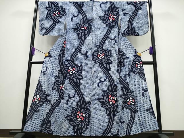 平和屋着物∴夏物　浴衣　有松鳴海絞り　花唐草文　綿　逸品　CABA0427ng