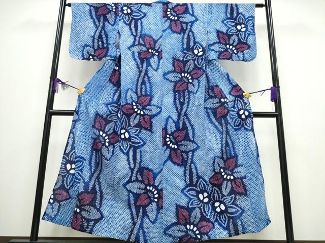 平和屋着物∴夏物　浴衣　有松鳴海絞り　枝花文　綿　逸品　未使用　CABA0434ng