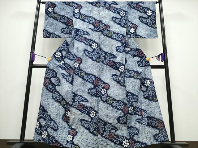 平和屋着物∴夏物　浴衣　有松鳴海絞り　霞舞花文　綿　逸品　CABA0437ng