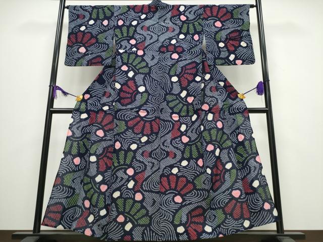 平和屋着物∴夏物　浴衣　有松鳴海絞り　扇流水文　綿　逸品　CABA0442ng