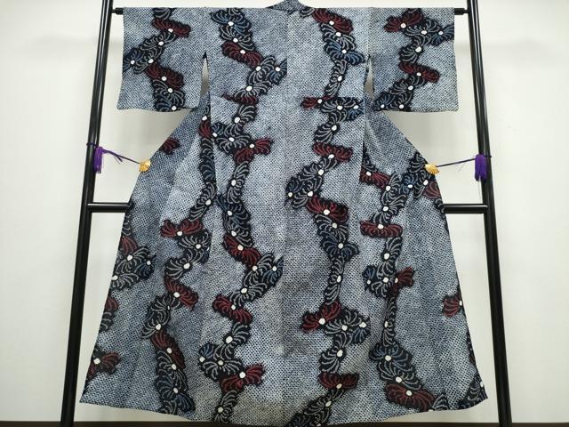 平和屋着物∴夏物　浴衣　有松鳴海絞り　乱菊　綿　逸品　CABA0447ng