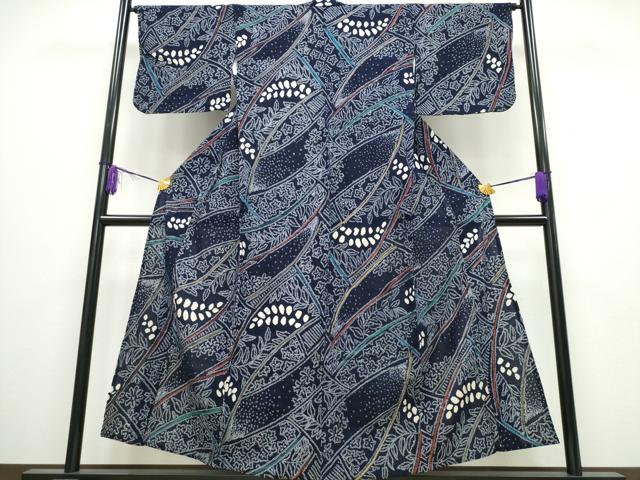 平和屋着物∴夏物　浴衣　有松鳴海絞り　草木花文　金彩　綿　逸品　CABA0451ng