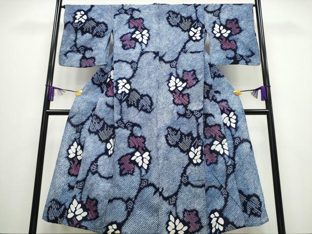 平和屋着物∴夏物　浴衣　有松鳴海絞り　蔦の葉文　綿　逸品　CABA0452ng