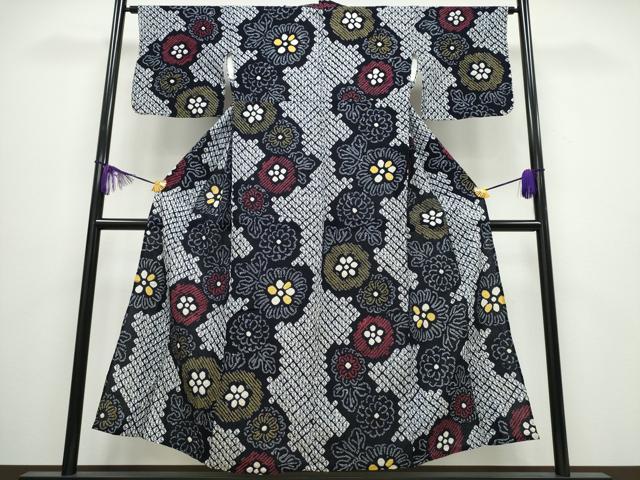 平和屋着物∴夏物　浴衣　有松鳴海絞り　舞菊文　綿　逸品　CABA0453ng