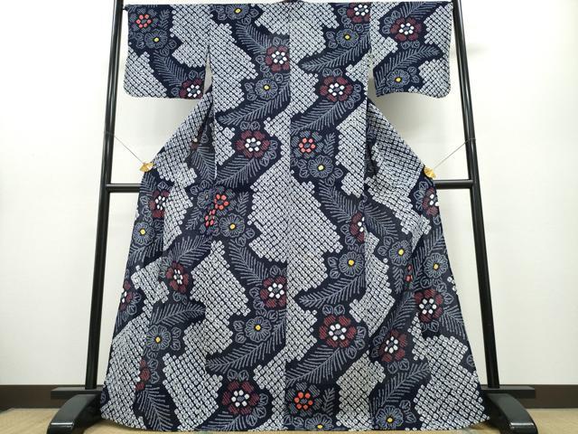 平和屋着物∴夏物　浴衣　有松鳴海絞り　松葉花文　綿　逸品　CABA0462ng