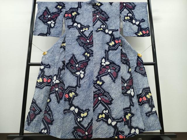 平和屋着物∴夏物　浴衣　有松鳴海絞り　舞蝶文　綿　逸品　CABA0470ng