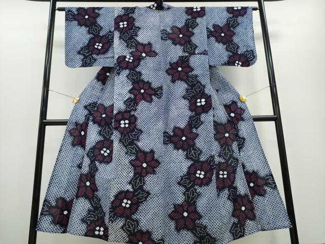 平和屋着物∴夏物　浴衣　有松鳴海絞り　舞菊文　綿　逸品　CABA0471ng