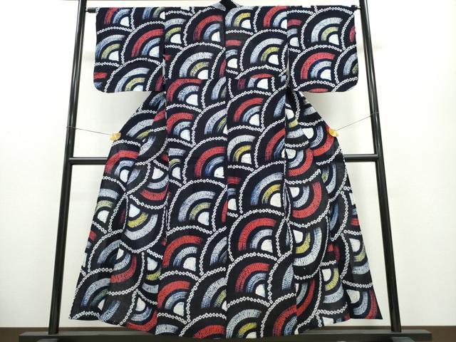 平和屋着物∴夏物　浴衣　有松鳴海絞り　青海波　綿　逸品　CABA0486ng