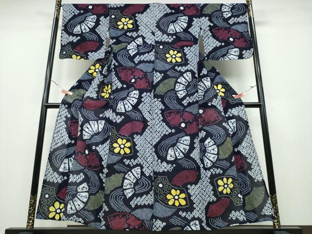 平和屋着物∴夏物　浴衣　有松鳴海絞り　流水地紙花文　綿　逸品　CABA0499ng