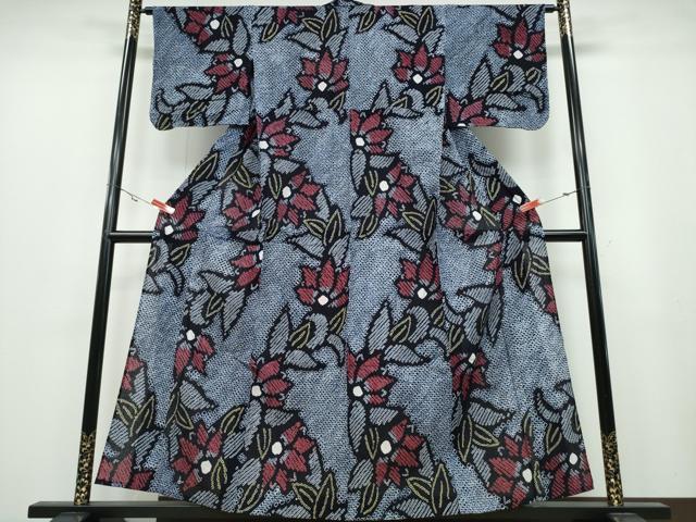 平和屋着物∴夏物　浴衣　有松鳴海絞り　枝花文　綿　逸品　未使用　CABA0505ng