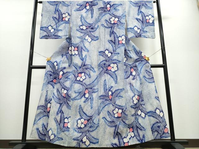 平和屋着物∴夏物　浴衣　有松鳴海絞り　草花文　綿　逸品　CABA0608ng