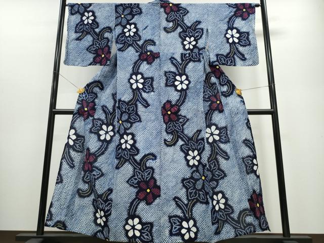 平和屋着物∴夏物　浴衣　有松鳴海絞り　花唐草文　綿　逸品　CABA0615ng