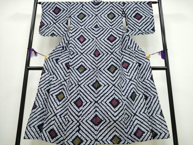 平和屋着物∴夏物　浴衣　有松鳴海絞り　菱文　綿　逸品　CABA0618ng