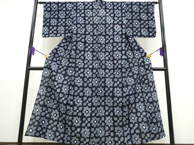 平和屋着物∴夏物　浴衣　有松鳴海絞り　格子花文　綿　逸品　CABA0622ng