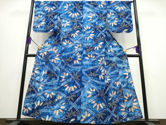 平和屋着物∴夏物　浴衣　有松鳴海絞り　笹竹文　綿　逸品　CABA0625ng