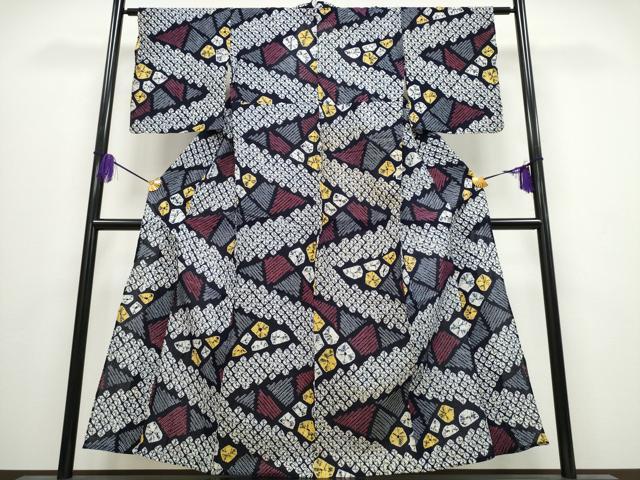 平和屋着物∴夏物　浴衣　有松鳴海絞り　切嵌文　綿　逸品　CABA0629ng