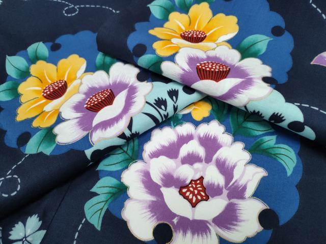 平和屋着物∴夏物　浴衣　雪輪花文　金彩　綿　逸品　CABA0645ng