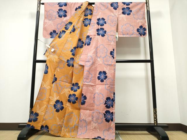 平和屋着物∴夏物　浴衣　リバーシブル　舞花文　鈴乃屋扱い　綿　逸品　未使用　CABA0650ng