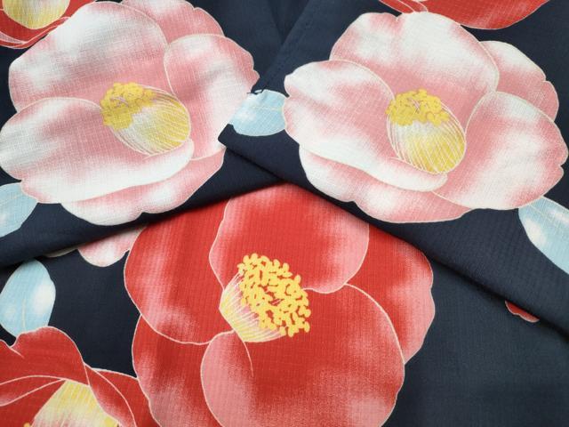 平和屋着物∴夏物　浴衣　紅梅　椿　洗える着物　CABA0661ng