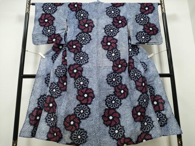 平和屋着物∴夏物　浴衣　有松鳴海絞り　舞菊文　綿　逸品　CABA0666ng