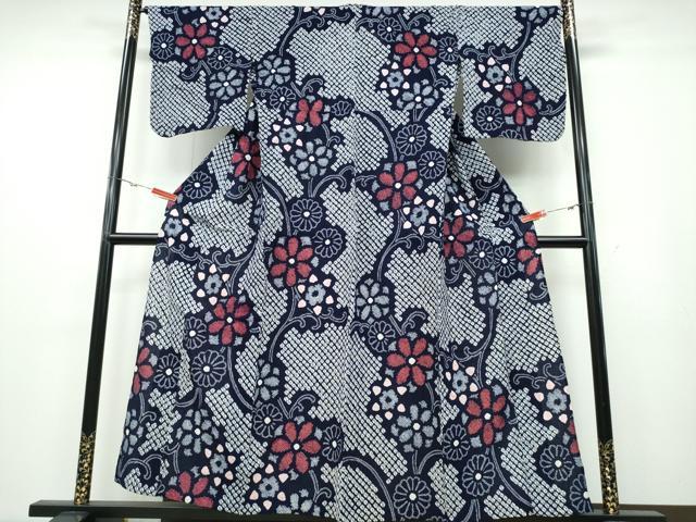 平和屋着物∴夏物　浴衣　有松鳴海絞り　菊唐草文　綿　逸品　CABA0673ng