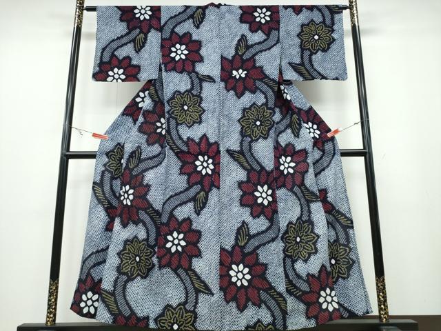 平和屋着物∴夏物　浴衣　有松鳴海絞り　枝花文　綿　逸品　CABA0684ng