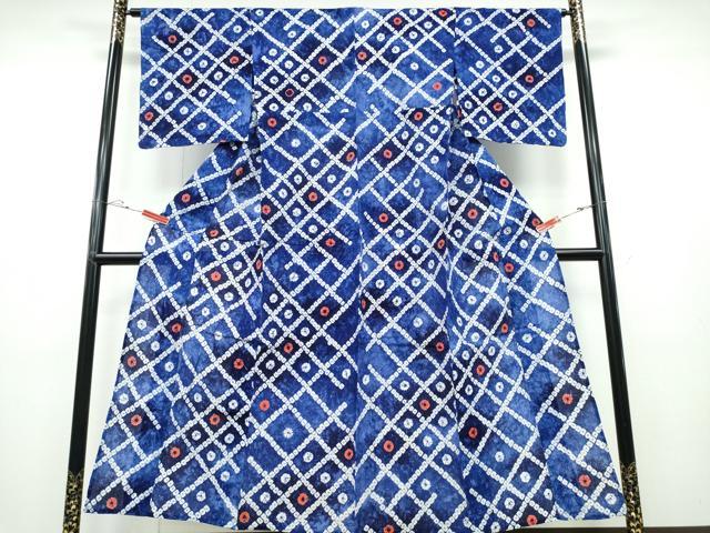 平和屋着物∴夏物　浴衣　有松鳴海絞り　霞菱吉祥文　綿　逸品　CABA0698ng