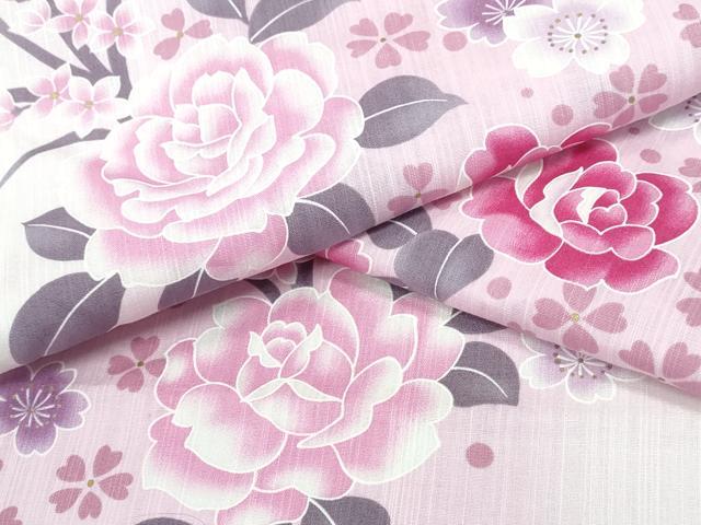 平和屋着物∴夏物　浴衣　舞桜　薔薇　綿　金彩　逸品　CABA0708ng