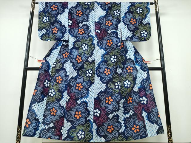 平和屋着物∴夏物　浴衣　有松鳴海絞り　舞花文　綿　逸品　CABA0727ng